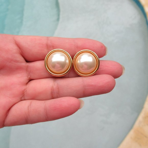 Vintage | Jewelry | Vintage Large Faux Pearl Classic Pierced Earrings ...